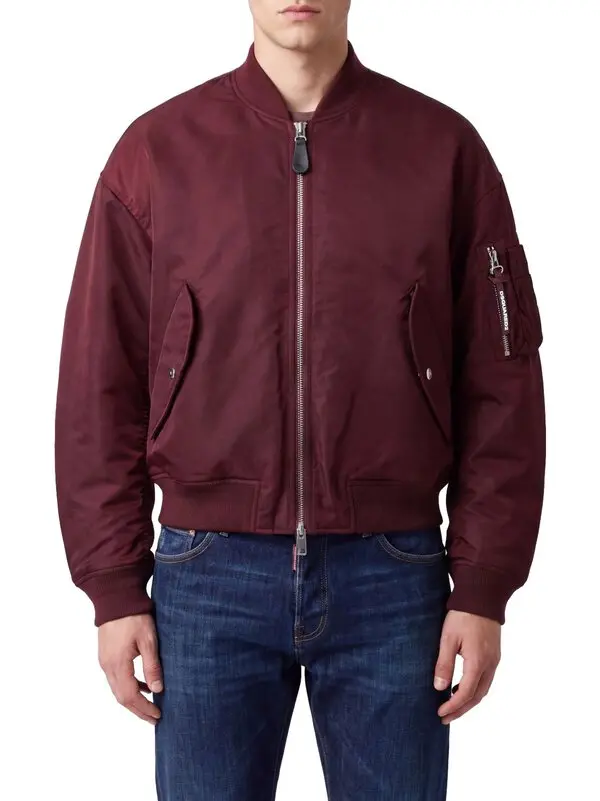 Dsquared2 Two-tone Nylon Bomber Jacket With Patch Pockets - Burgundy