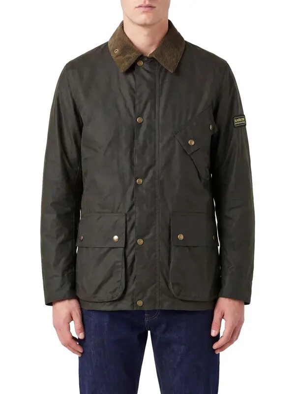 Barbour Waxed Cotton Jacket With Velvet Collar - Olive