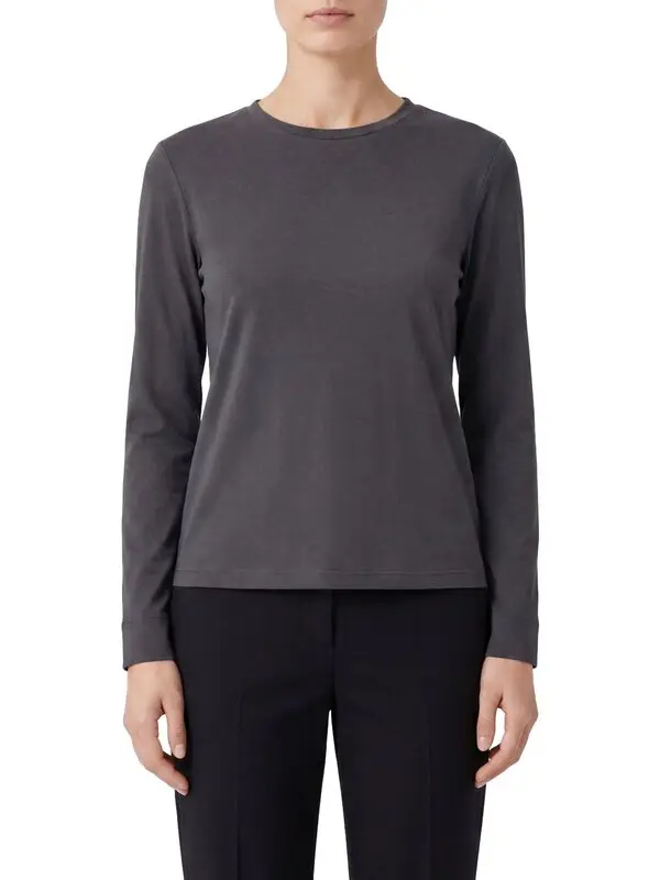 Max Mara Long-sleeved Crew Neck T-shirt In Cotton And Modal Blend - Grey