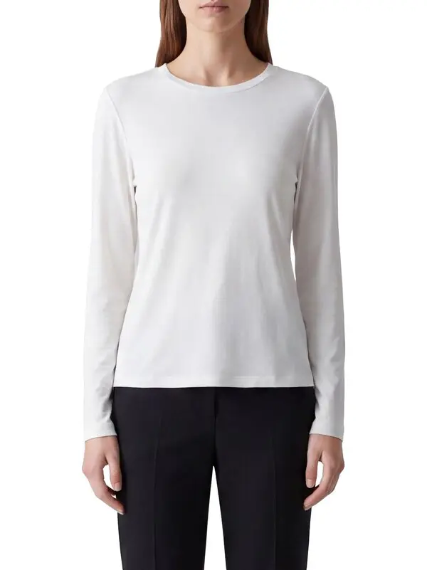 Max Mara Long-sleeved Crew Neck T-shirt In Cotton And Modal Blend - White
