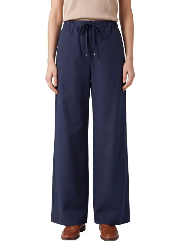 Max Mara Wide-leg Cotton Trousers With Drawstring Waist - Blue