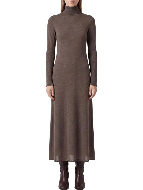 Pinko Turtleneck Wool Knit Midi Dress - Beige