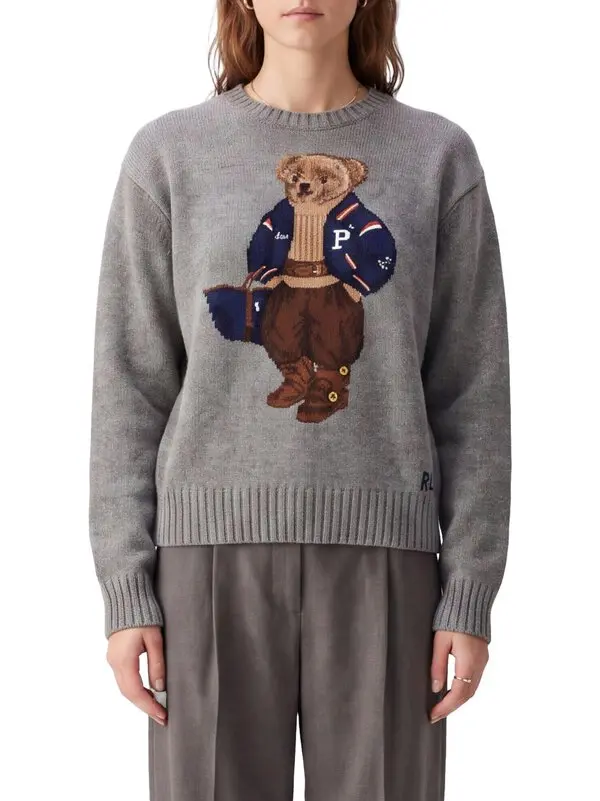 Polo Ralph Lauren Crew Neck Sweater With Graphic Detail - Grey