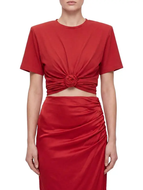 Magda Butrym Cropped Top With Floral Appliqué And Padded Shoulders - Red