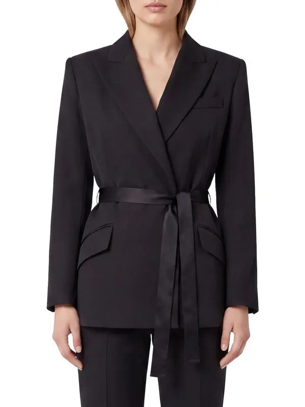 Elisabetta Franchi Peaked Lapel Belted Jacket - Black
