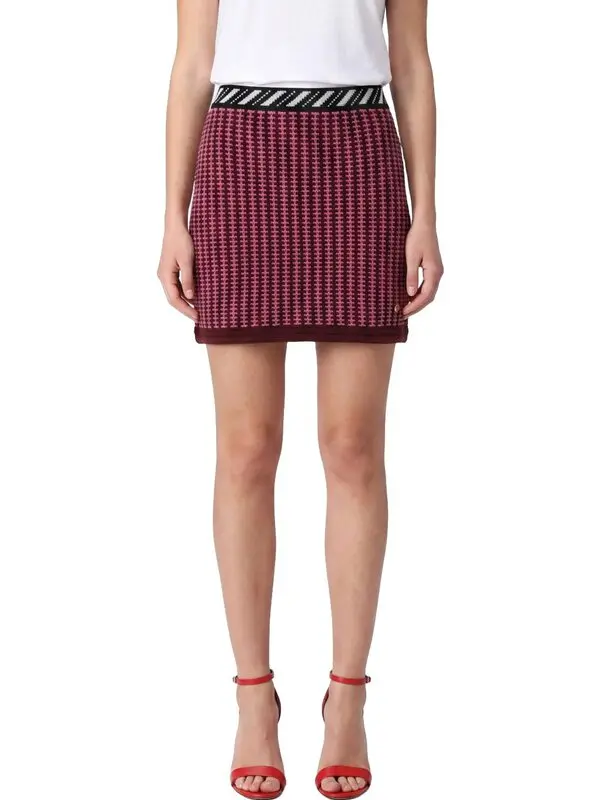 Versace Geometric Pattern Virgin Wool Knit Pencil Miniskirt - Pink