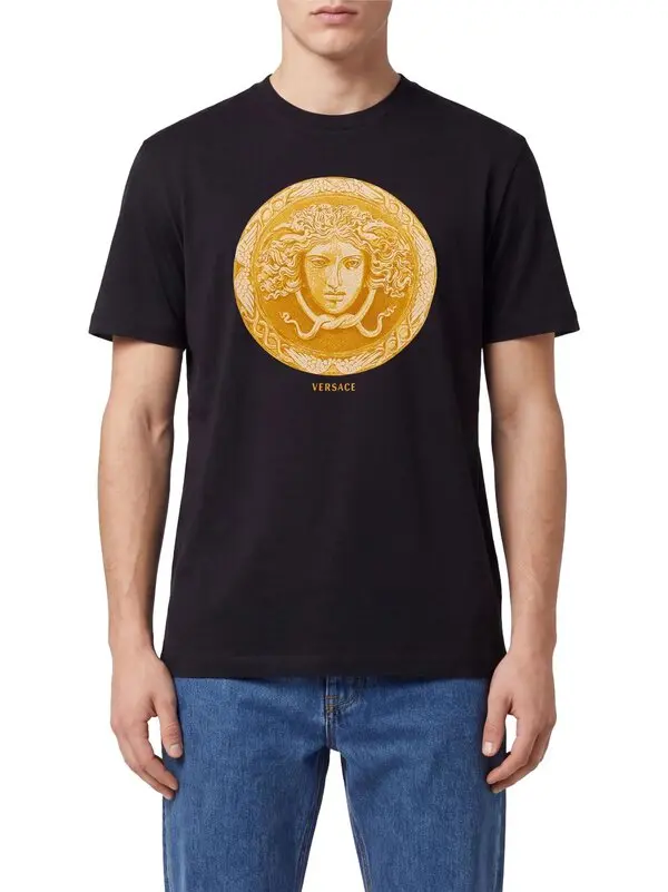 Versace Cotton T-shirt With Medusa Graphic Print - Black