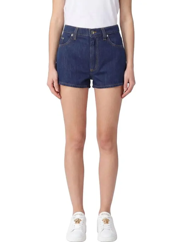 Versace Cotton Denim Shorts With Medusa Logo - Blue