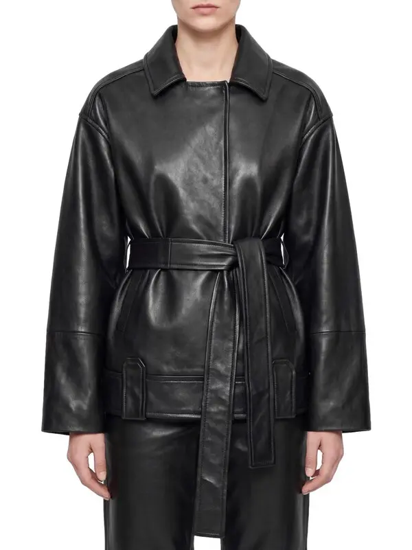 Khaite Lambskin Robe-style Leather Jacket With Belt - Black