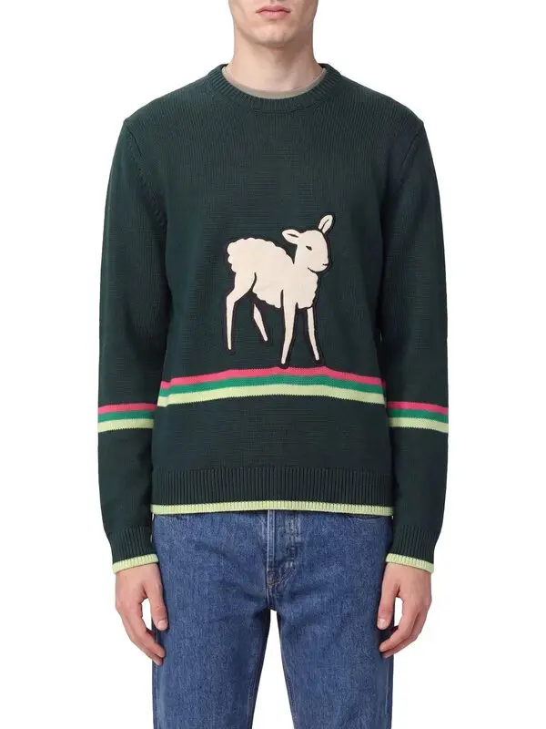 JW Anderson Striped Cotton Crewneck Jumper With Graphic Print - Green