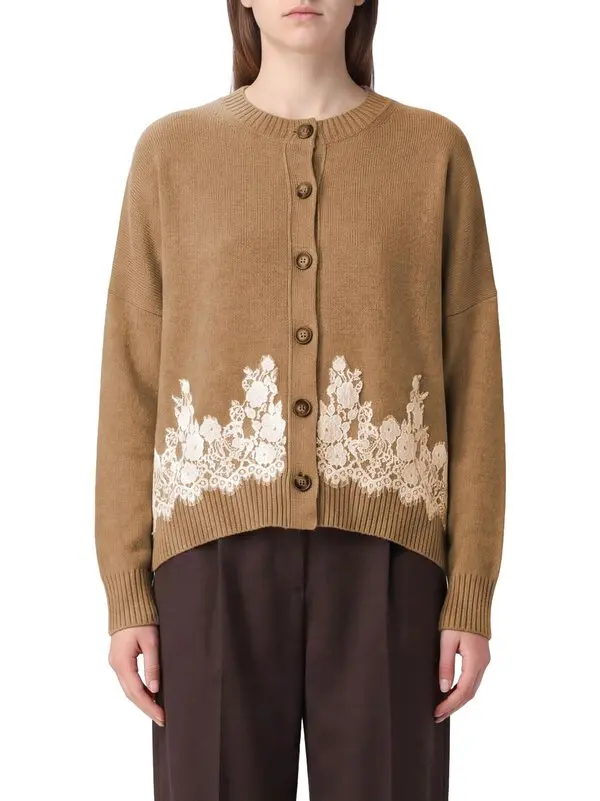 Alberta Ferretti Cardigan With Lace Embellishment - Brown