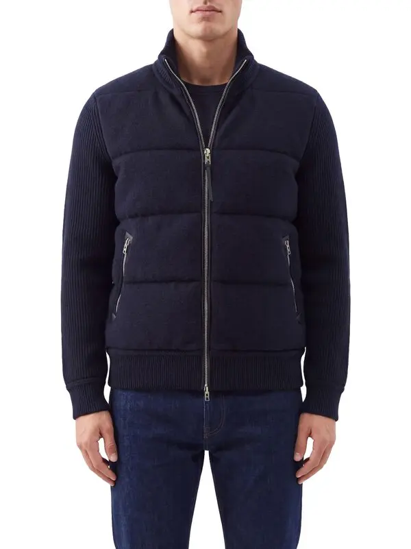 TOM FORD Virgin Wool Cardigan With Quilted And Padded Panels - Blue