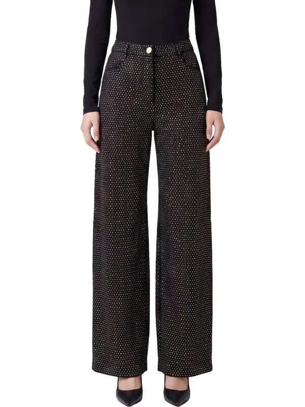 Elisabetta Franchi High-waist Baggy Jeans With Rhinestone Embellishments - Black