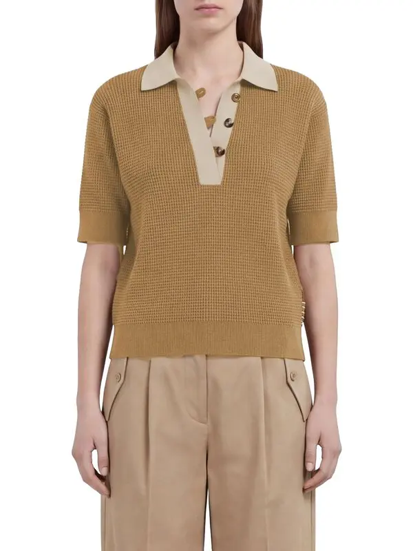 JW Anderson Cotton And Cashmere Knit Polo Shirt - Beige