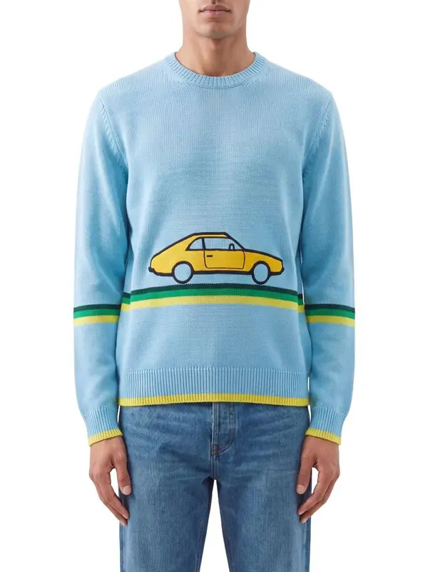 JW Anderson Striped Cotton Crew-neck Jumper With Graphic Print - Blue