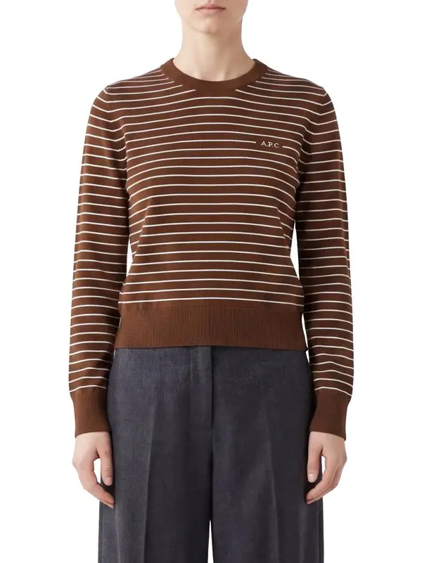 A.p.c. Striped Crew Neck Sweater - Brown