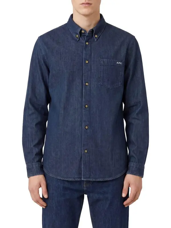 A.p.c. Slim Fit Button-down Collar Cotton Denim Shirt - Blue