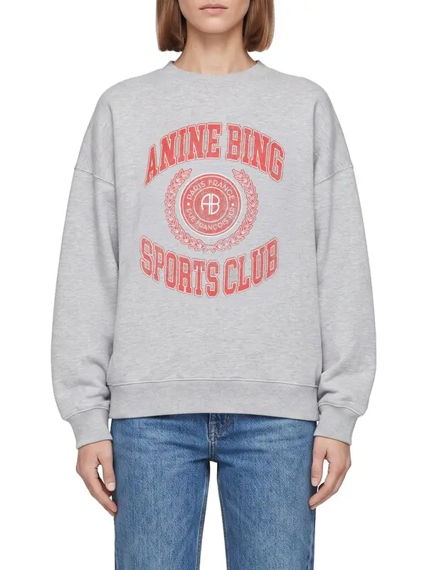 ANINE BING Relaxed Fit Logo Cotton-blend Crewneck Sweatshirt - Grey