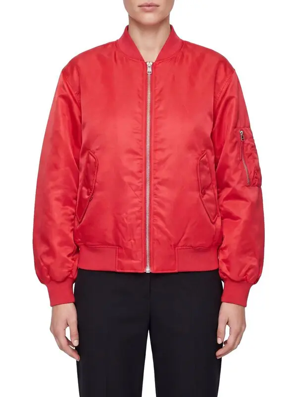 ANINE BING Short Padded Nylon Bomber Jacket With Zip Closure - Red