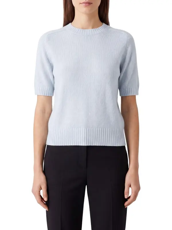ALLUDE Short-sleeved Cashmere Crewneck Jumper - Gnawed Blue