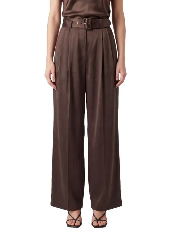 Zimmermann High-waisted Satin Palazzo Trousers With Adjustable Belt - Cocoa