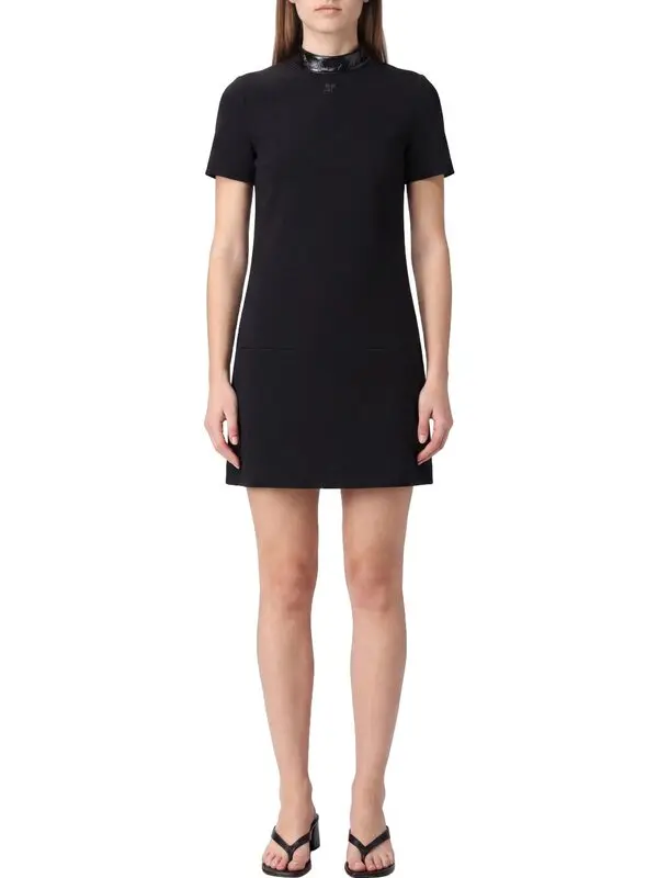 COURREGES A-line Crêpe Mini Dress With High Neck And Short Sleeves - Black