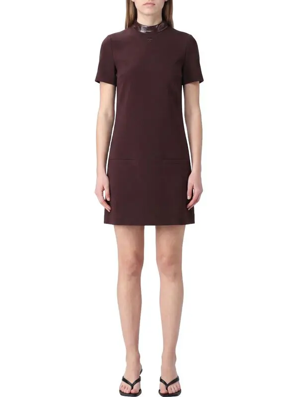 COURREGES A-line Crêpe Mini Dress With High Neck And Short Sleeves - Red