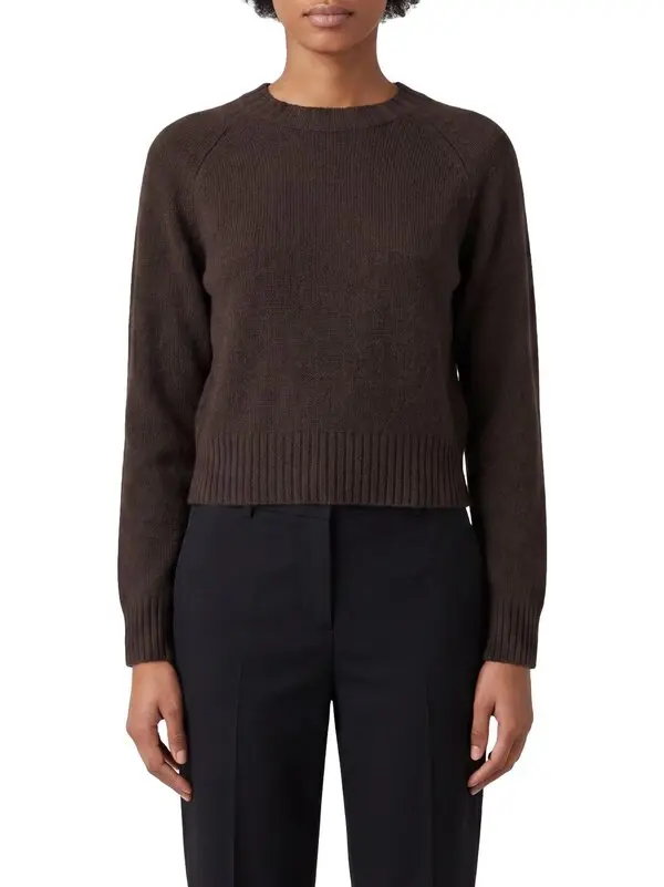 ALLUDE Long-sleeved Cashmere Crewneck Jumper With Ribbed Hem - Burgundy