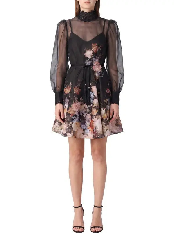 Zimmermann Valiant Floral Print High Neck Midi Dress - Black