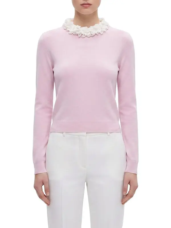 SELF-PORTRAIT Embellished Crew Neck Sweater - Pink