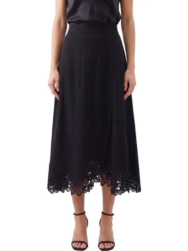 Zimmermann High-waisted Midi Skirt With Lace Inserts - Black