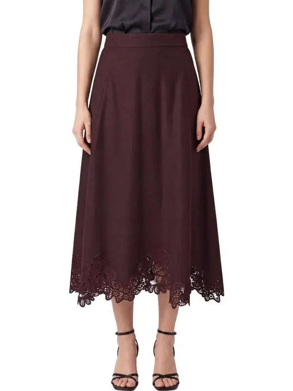 Zimmermann High-waisted Midi Skirt With Lace Inserts - Mahogany