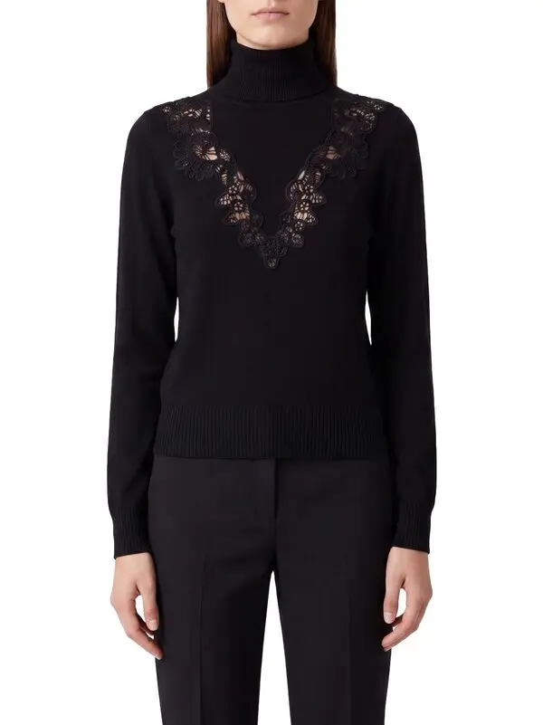 Zimmermann Slim Fit Lace And Viscose Turtleneck With Long Sleeves - Black