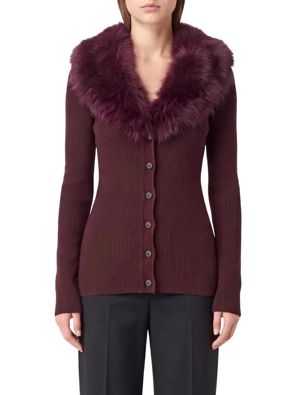 Blumarine Slim Fit Virgin Wool Cardigan - Burgundy