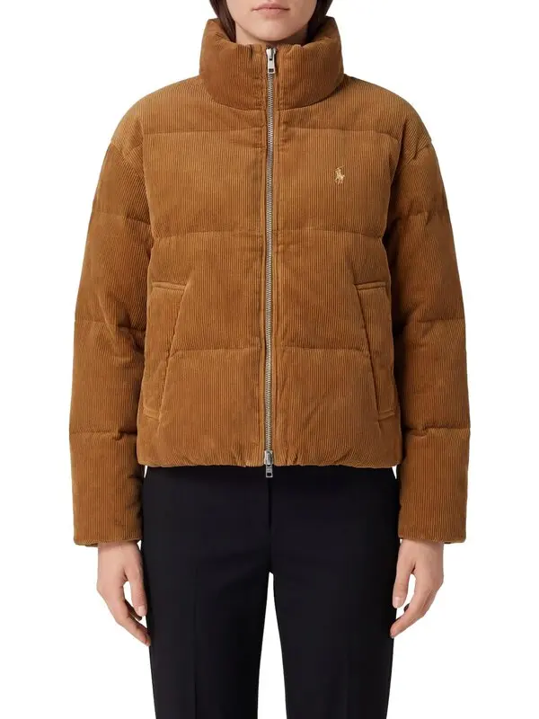 Polo Ralph Lauren Quilted Velvet Jacket With Embroidered Pony Logo - Brown