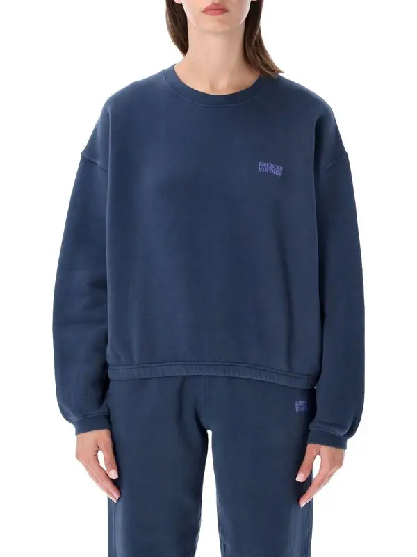 American Vintage Relaxed Fit Cotton Crewneck Sweatshirt - Blue