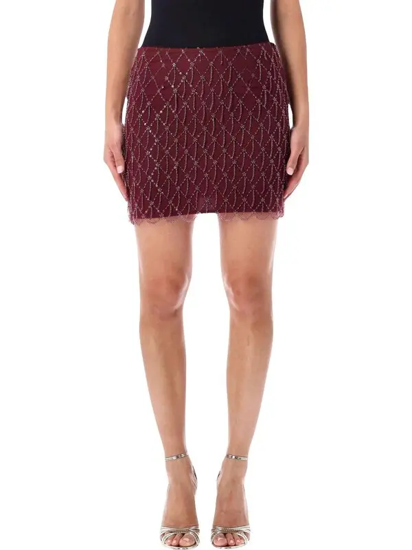 ROTATE BY BIRGER CHRISTENSEN Beaded Embroidered Stretch-tech Pencil Mini Skirt - Burgundy