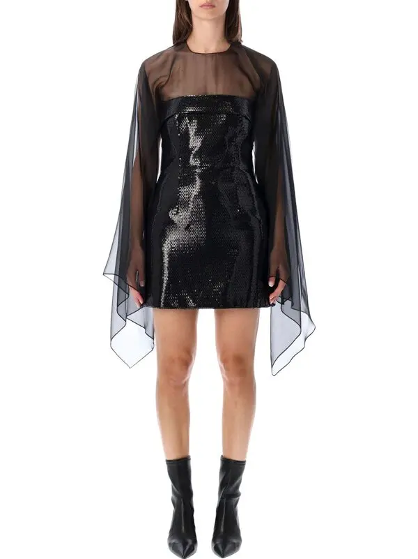 Alberta Ferretti Sequined Sheath Mini Dress With Long Sleeves And Crewneck - Black