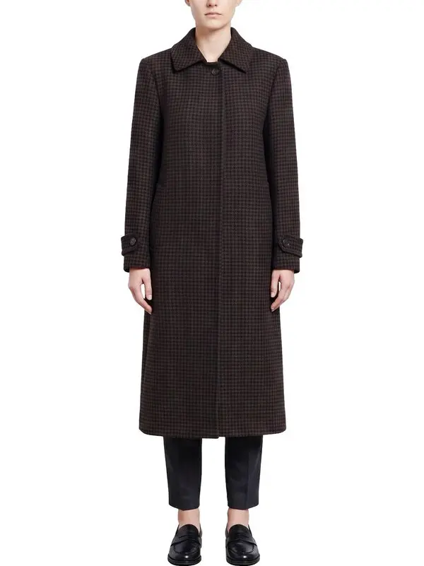 Tagliatore Houndstooth Single-breasted Long Coat In Pure Virgin Wool - Brown