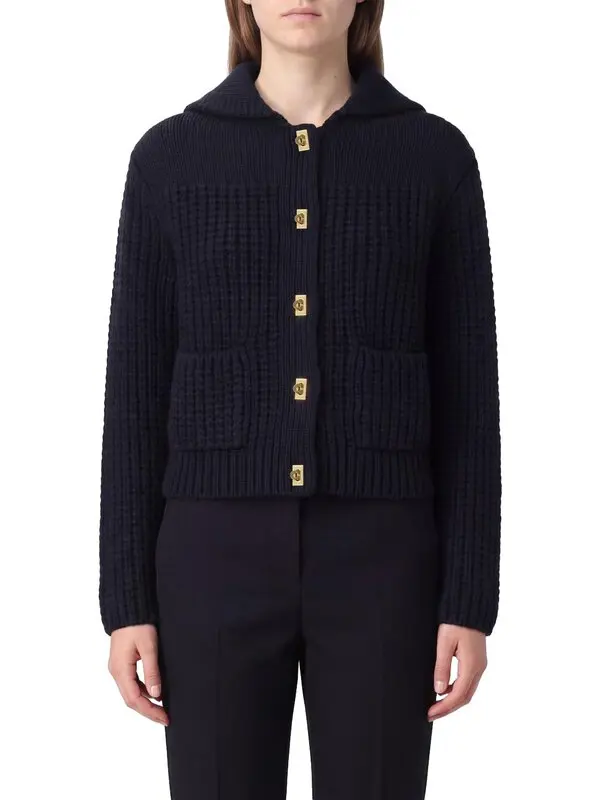 FERRAGAMO Knit Cardigan With Gold Hardware - Navy