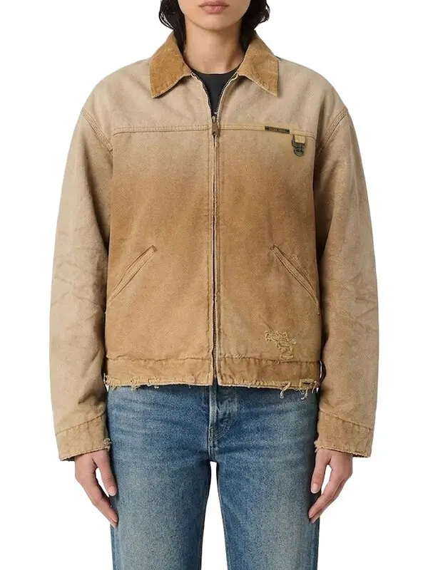 GOLDEN GOOSE Cotton Shirt Jacket With Ribbed Velvet Collar - Beige