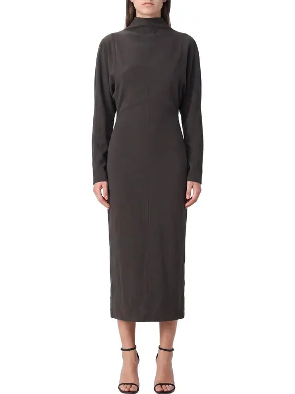 Giorgio Armani High-neck Draped Sheath Midi Dress - Grey