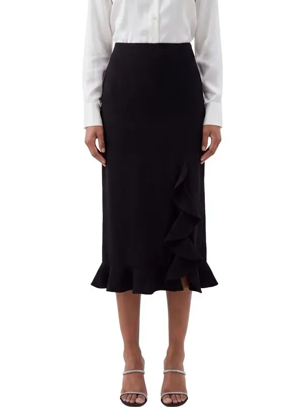Moschino High-waisted Ruffled Crêpe Midi Pencil Skirt - Black