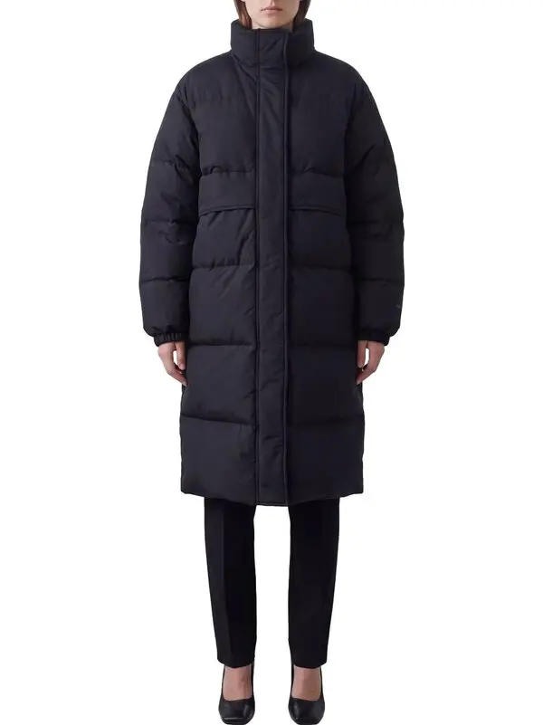 JIL SANDER Long Quilted Polyester Puffer Jacket With Funnel Neck - Black