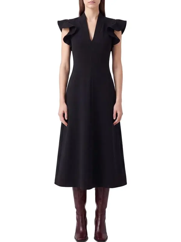 Moschino Sleeveless V-neck Flared Midi Cocktail Dress In Crêpe - Black