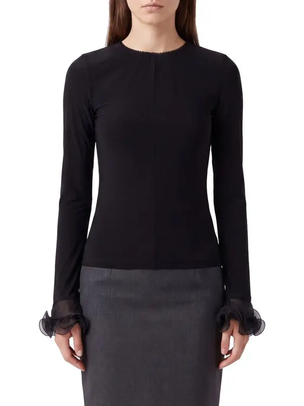 Moschino Slim Fit Cupro Jumper With Ruffle And Flared Cuffs - Black