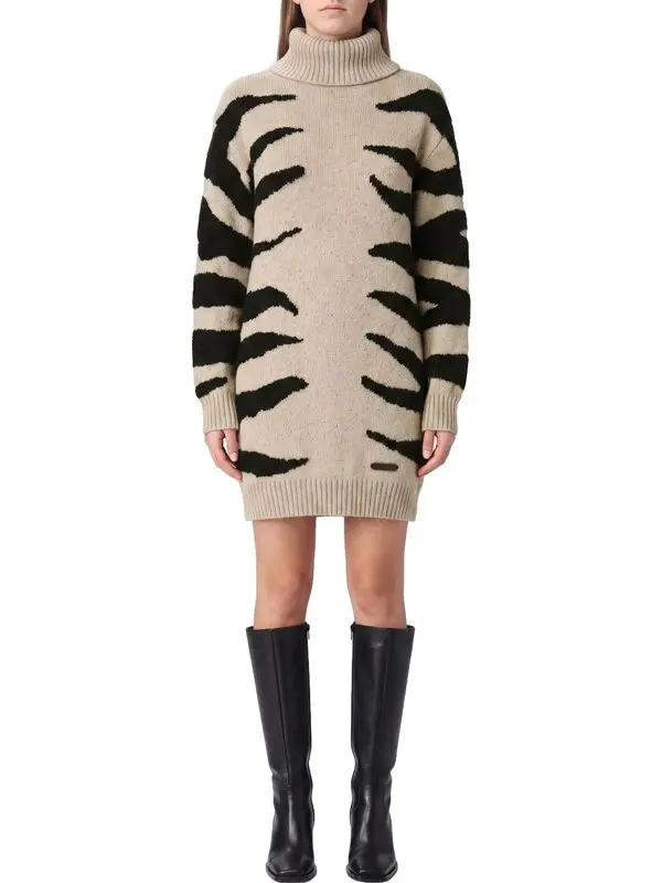 Moschino Zebra-print Wool-blend Turtleneck Mini Dress - Ivory