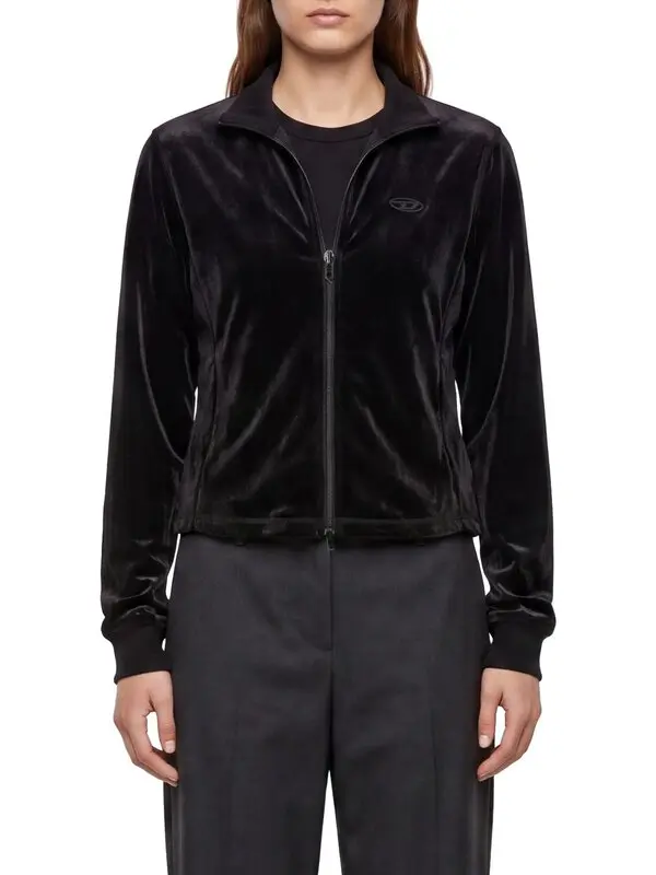 DIESEL® Slim Fit Velvet Zip-up High Neck Sweatshirt - Multicolor