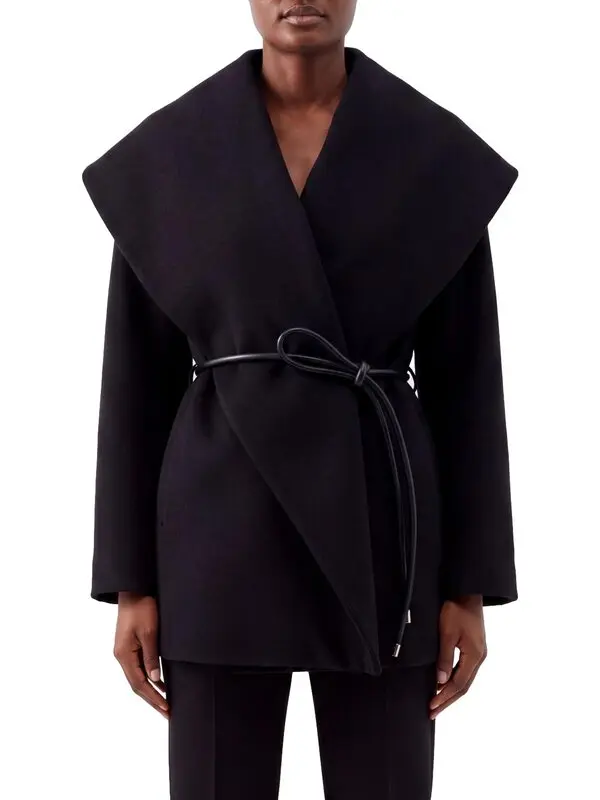 Sportmax Short Virgin Wool Robe Coat With Sailor Collar - Black