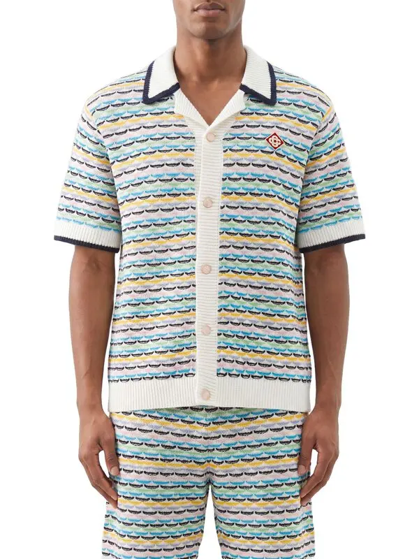 Casablanca Short-sleeve Cotton Crochet Shirt With Stripes - Multicolor
